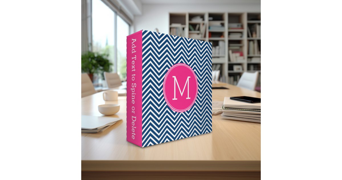 Chevron Pattern with Monogram - Navy Magenta Binder | Zazzle