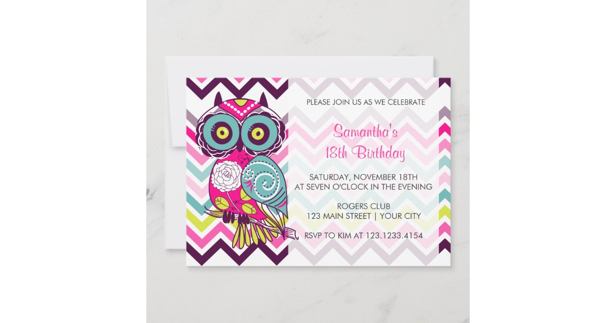 Chevron Retro Groovy Owl Birthday Party Invitation | Zazzle