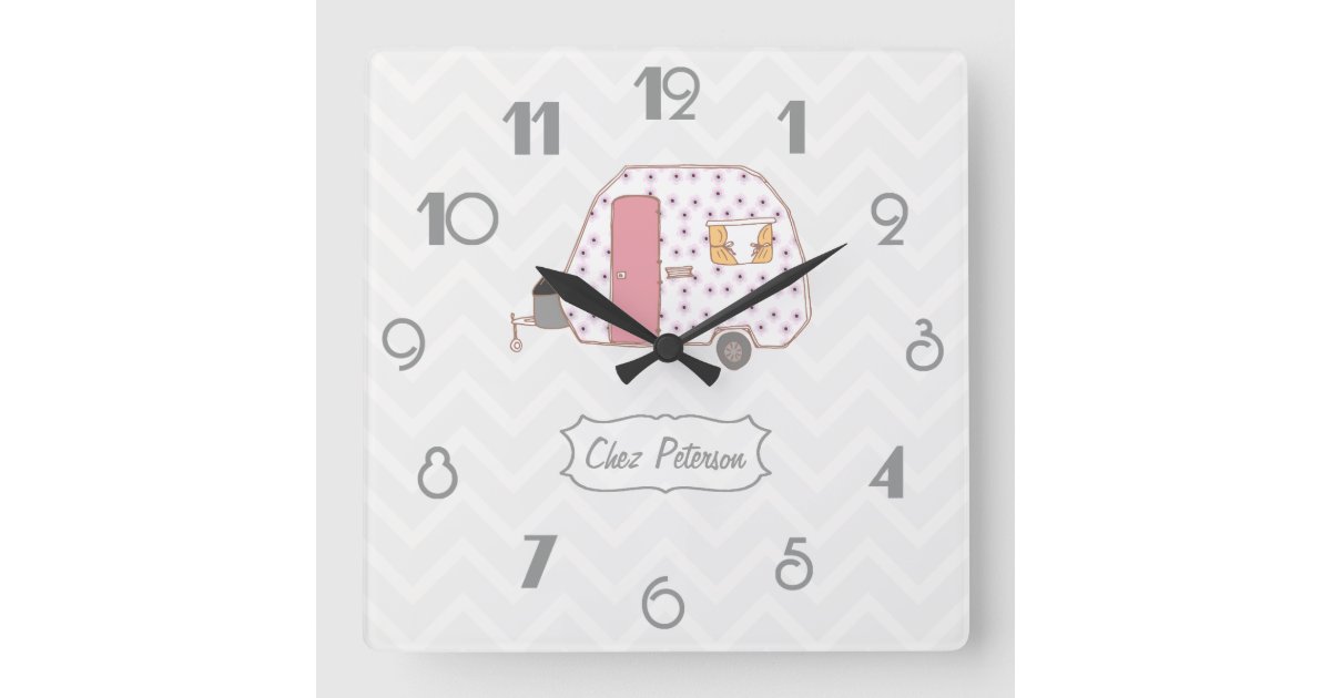 Chevron Retro Vintage Caravan Design Square Wall Clock | Zazzle