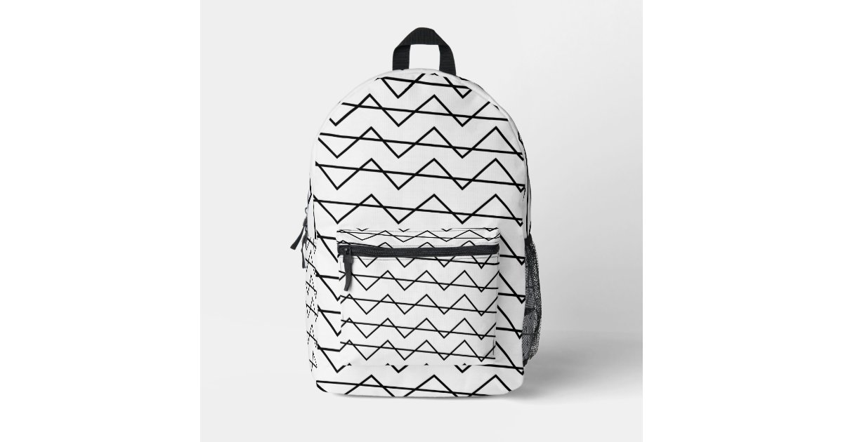 Chevron Stripe Black and White Geometric Pattern Printed Backpack | Zazzle