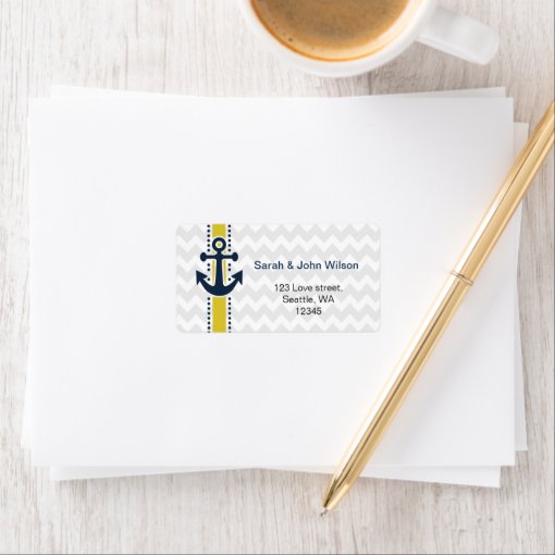 chevron stripes, anchor, nautical address labels | Zazzle