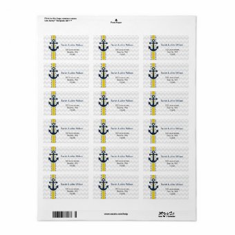 chevron stripes, anchor, nautical address labels | Zazzle