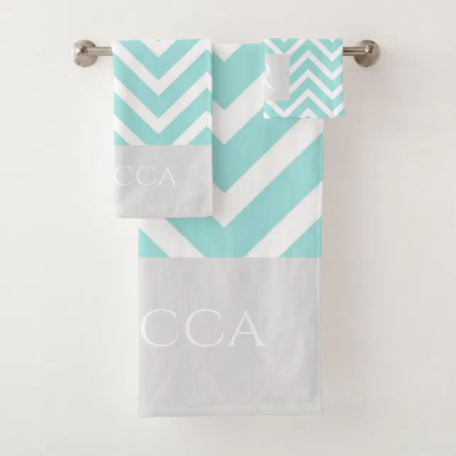 Chevron Stripes Gray Monogram Bathroom Towel Set | Zazzle
