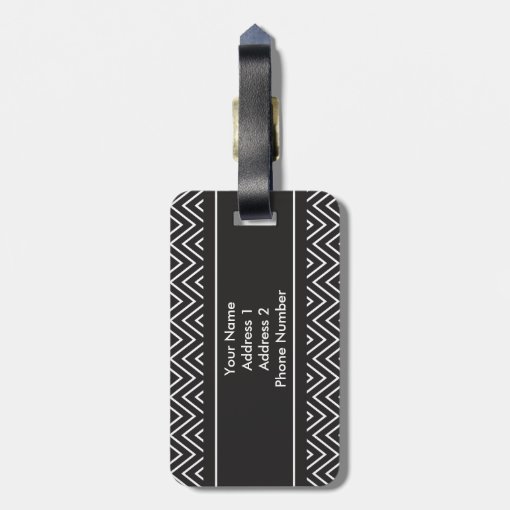 Chevron Stripes Personalized Monogram Black White Luggage Tag | Zazzle