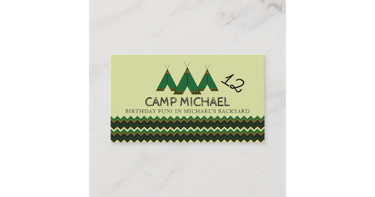 Chevron Tipi, Kid's Camping Birthday Party Ticket Enclosure Card | Zazzle