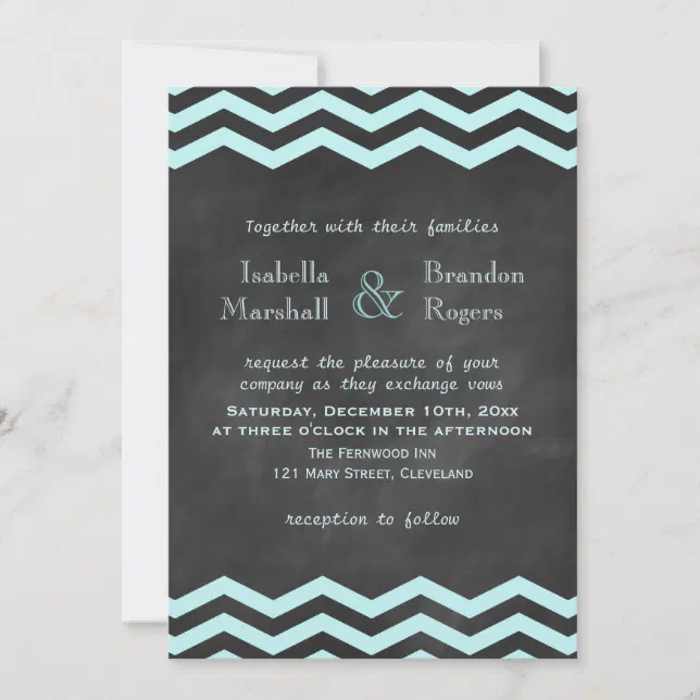 Chevron Turquoise Chalkboard Wedding Invitation | Zazzle