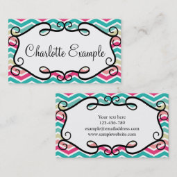 Chevron Turquoise Pink Custom Business Card | Zazzle