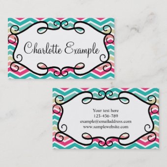 Chevron Turquoise Pink Custom Business Card | Zazzle