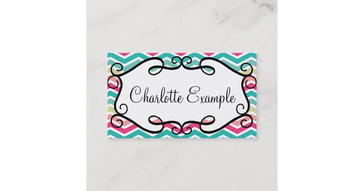 Chevron Turquoise Pink Custom Business Card | Zazzle
