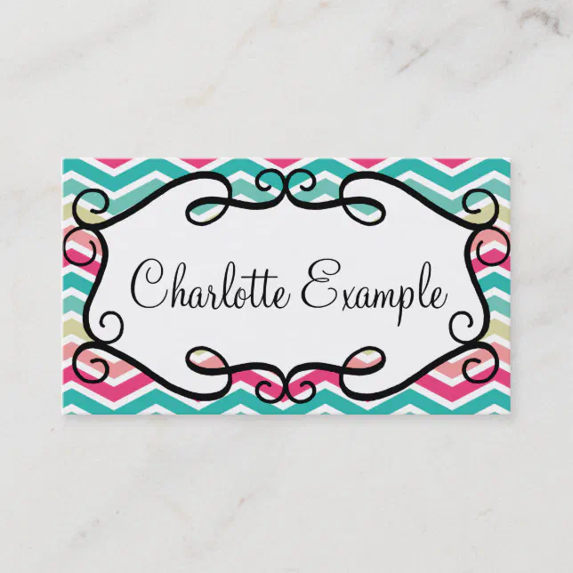 Chevron Turquoise Pink Custom Business Card | Zazzle