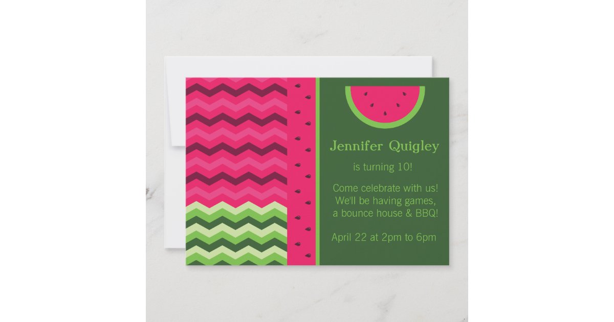 Chevron Watermelon Birthday Party Invitation | Zazzle.com