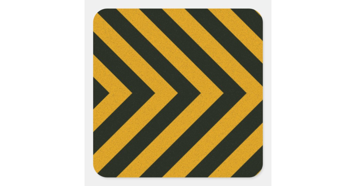 Chevron Yellow Black Hazard Stripes Square Sticker | Zazzle