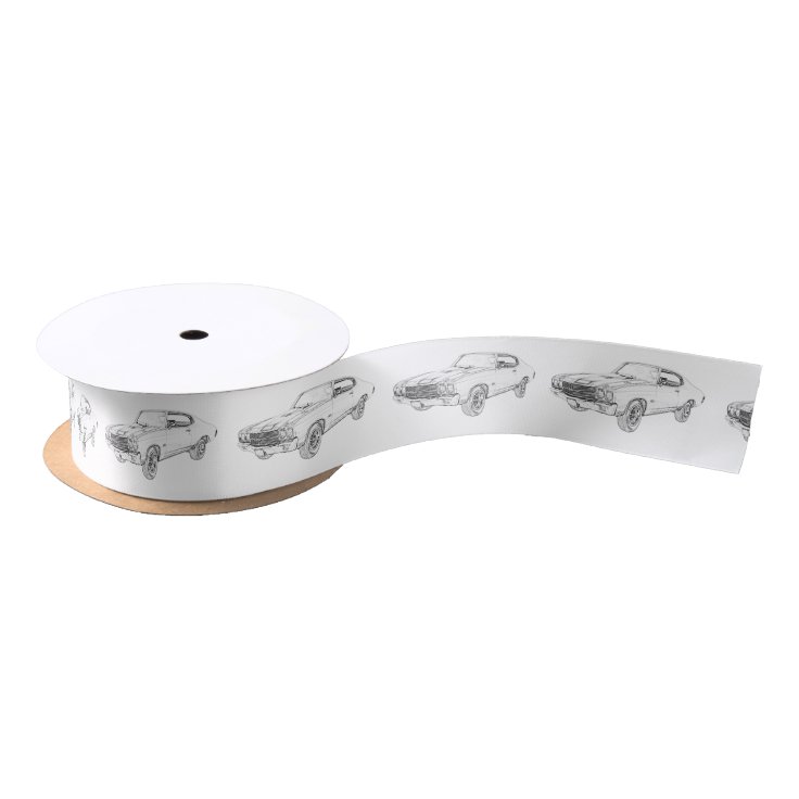 Chevy Chevelle Bowtie Muscle Car Black and White Satin Ribbon | Zazzle
