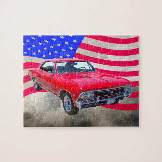 Chevy Chevelle SS 396 with American Flag Jigsaw Puzzle | Zazzle