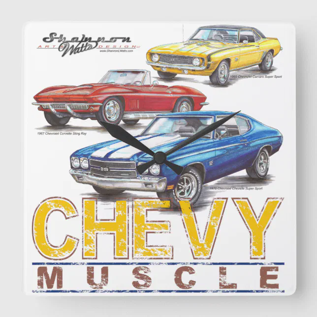 Chevy Muscle Square Clock | Zazzle