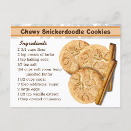 Chewy Snickedoodle Cookies Recipe Postcard | Zazzle