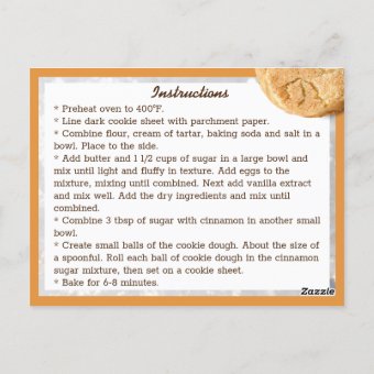 Chewy Snickedoodle Cookies Recipe Postcard | Zazzle
