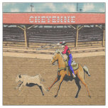 Western Rodeo Cowboy Calf Roping Print Fabric | Zazzle