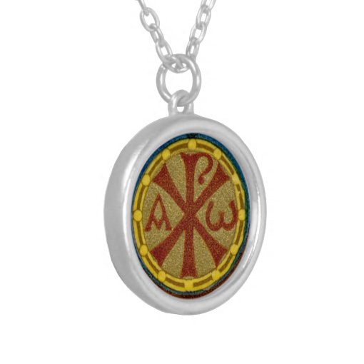 Chi Rho / Alpha Omega Medallion from SNV 36 Silver Plated Necklace | Zazzle