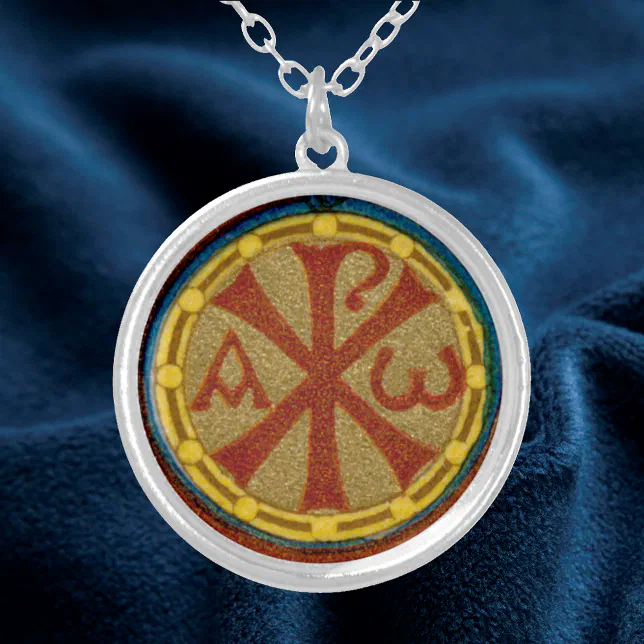 Chi Rho / Alpha Omega Medallion from SNV 36 Silver Plated Necklace | Zazzle