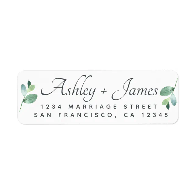 Chi Script Green Foliage Wedding Return Address Label | Zazzle