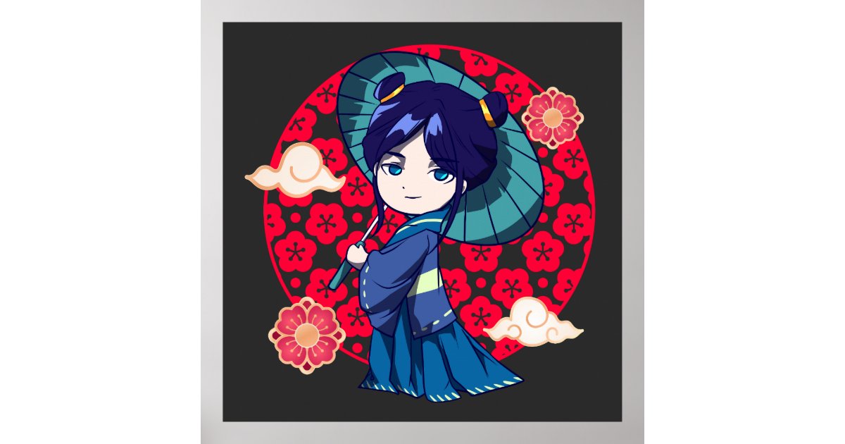 Chibi Anime Kawaii Kimono Poster | Zazzle
