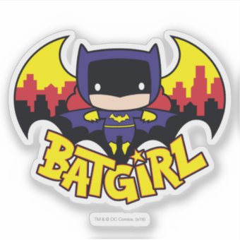 Chibi Batgirl With Gotham Skyline & Logo Sticker | Zazzle