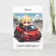 Chibi Boy racing car Birthday Card | Zazzle