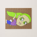 chibi girl with a bunny tail button jigsaw puzzle | Zazzle