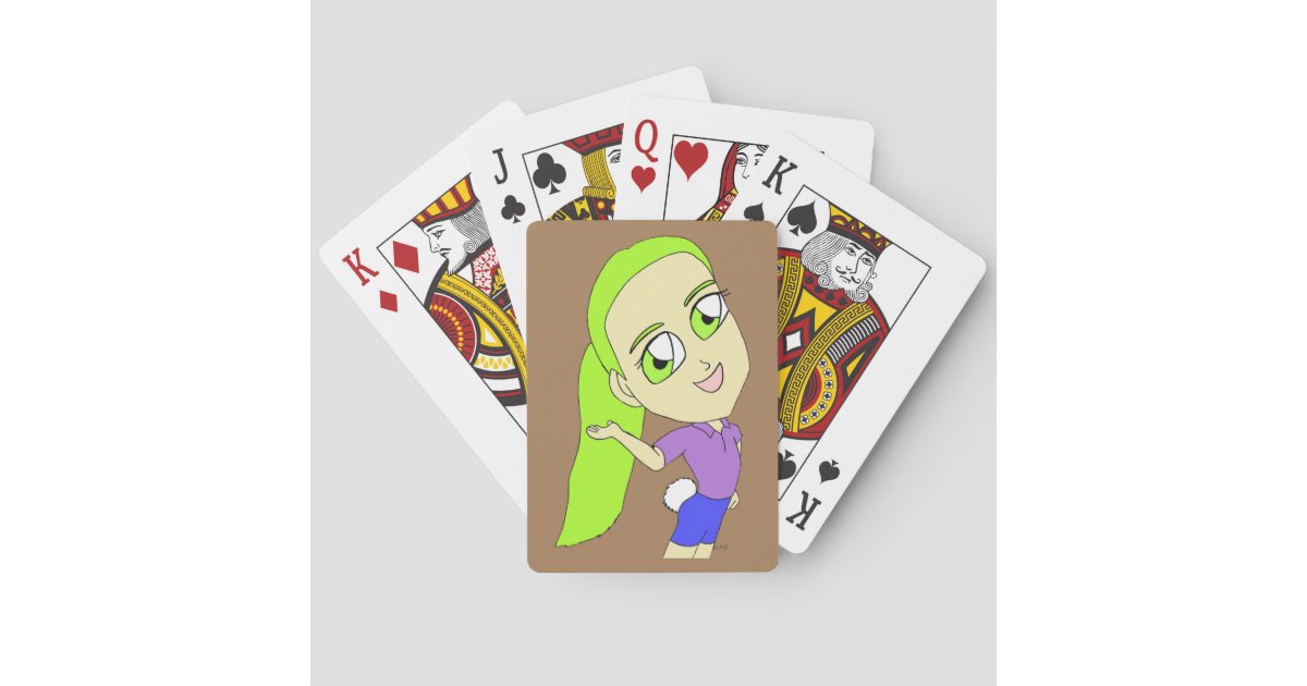 chibi girl with a bunny tail poker cards | Zazzle