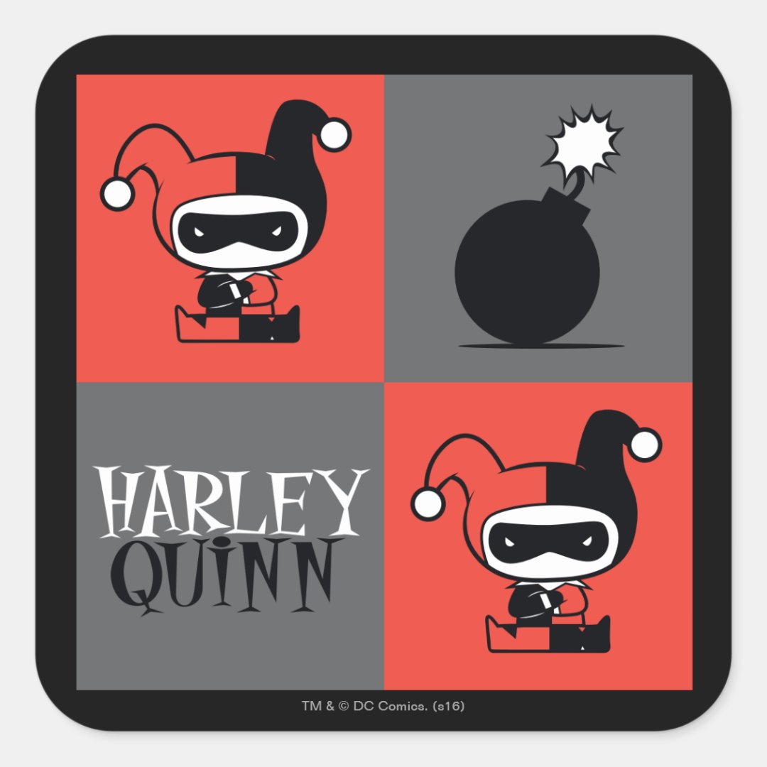 Chibi Harley Quinn Checker Pattern Square Sticker | Zazzle