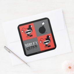 Chibi Harley Quinn Checker Pattern Square Sticker | Zazzle