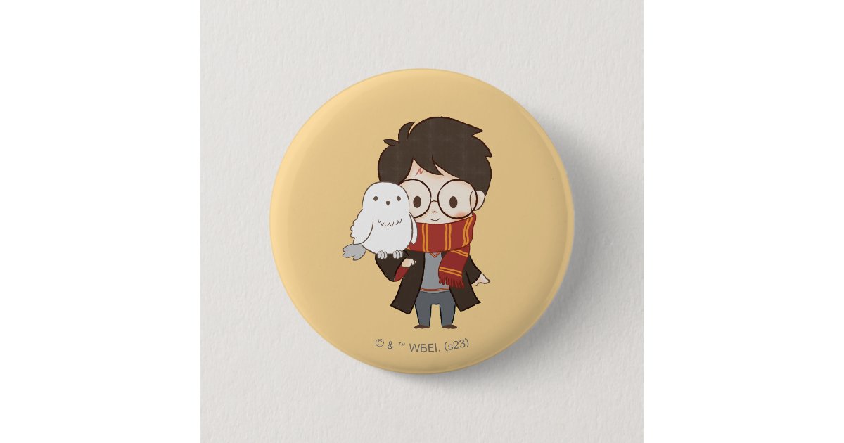 Chibi HARRY POTTER™ & Hedwig Button | Zazzle