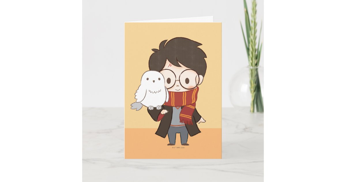 Chibi HARRY POTTER™ & Hedwig Card | Zazzle