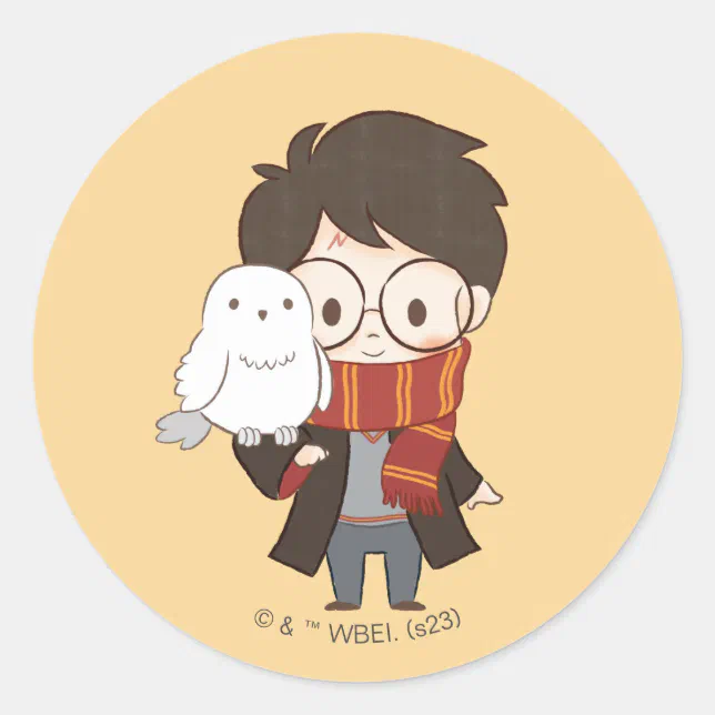 Chibi HARRY POTTER™ & Hedwig Classic Round Sticker | Zazzle