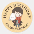 Chibi HARRY POTTER™ & Hedwig | Happy Birthday Classic Round Sticker ...