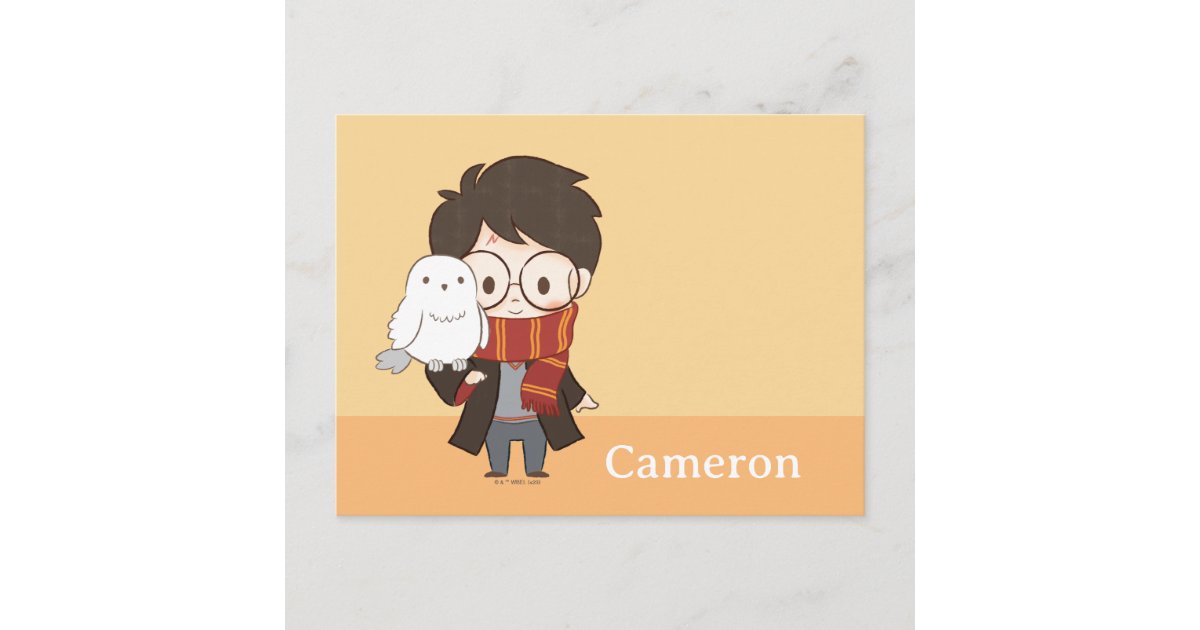 Chibi HARRY POTTER™ & Hedwig Postcard | Zazzle