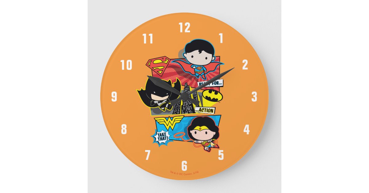 Chibi Heroes Ready For Action! Large Clock | Zazzle