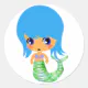 chibi magical mermaid blue hair classic round sticker | Zazzle
