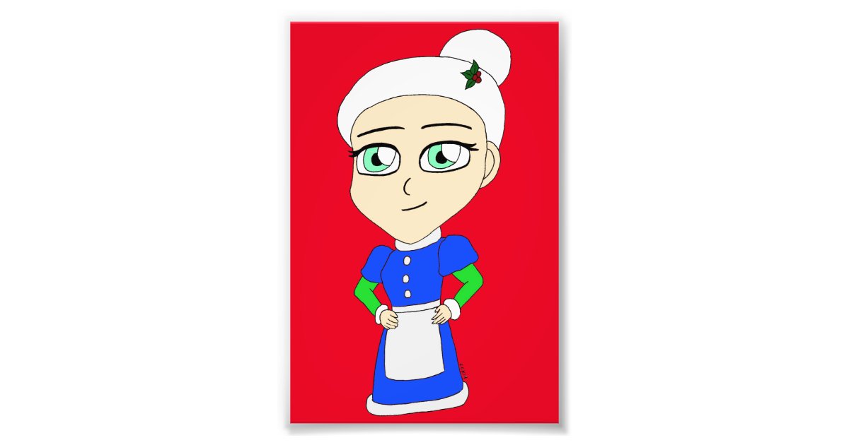 Chibi Mrs. Claus blue suit Photo Print | Zazzle