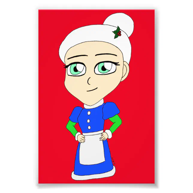 Chibi Mrs. Claus blue suit Photo Print | Zazzle