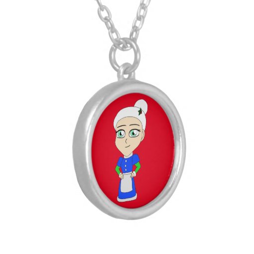 Chibi Mrs. Claus blue suit Silver Plated Necklace | Zazzle