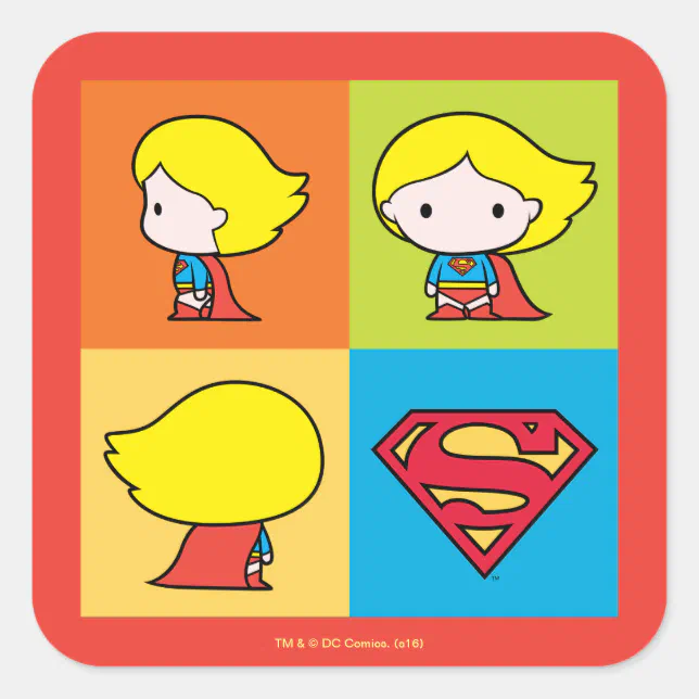 Chibi Supergirl Character Turnaround Square Sticker | Zazzle