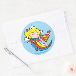 Chibi Supergirl Flying Rainbow Classic Round Sticker | Zazzle