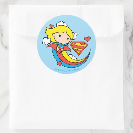 Chibi Supergirl Flying Rainbow Classic Round Sticker | Zazzle