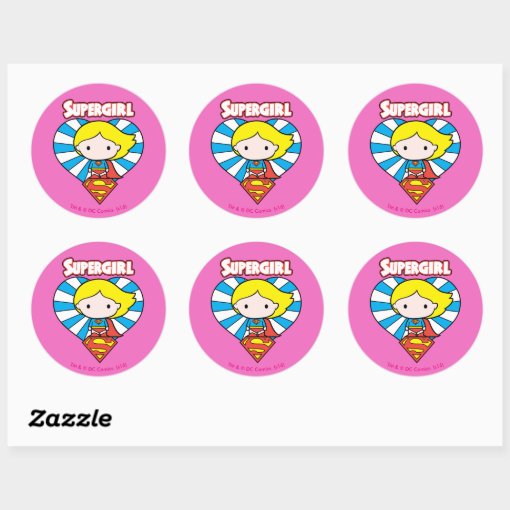 Chibi Supergirl Starburst Heart and Logo Classic Round Sticker | Zazzle
