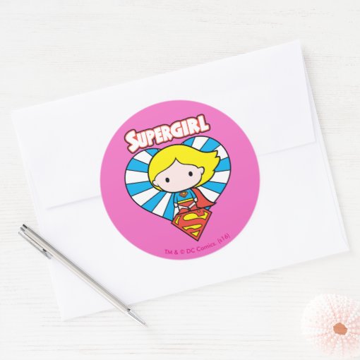 Chibi Supergirl Starburst Heart and Logo Classic Round Sticker | Zazzle