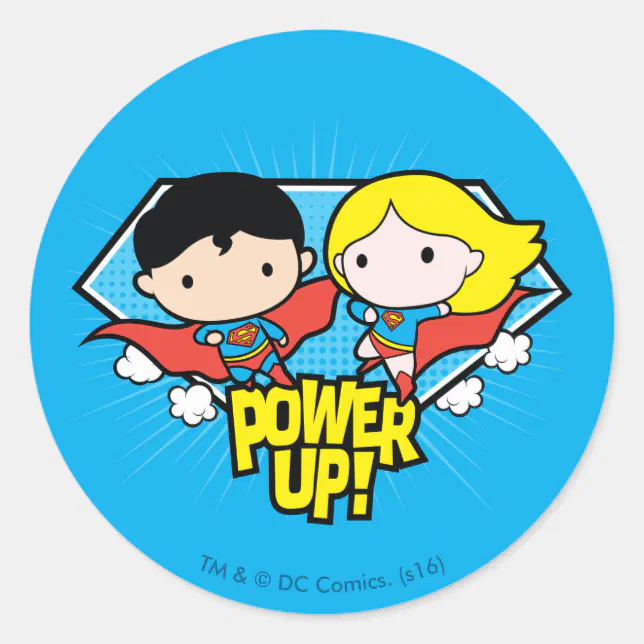 Chibi Superman & Chibi Supergirl Power Up! Classic Round Sticker | Zazzle