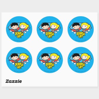 Chibi Superman & Chibi Supergirl Power Up! Classic Round Sticker | Zazzle