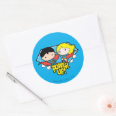 Chibi Superman & Chibi Supergirl Power Up! Classic Round Sticker | Zazzle